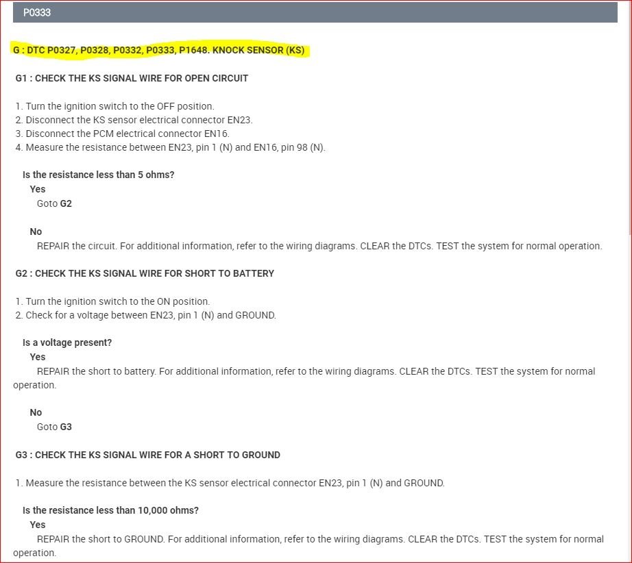 Knock Sensor - Bank 2 - Circuit High Input