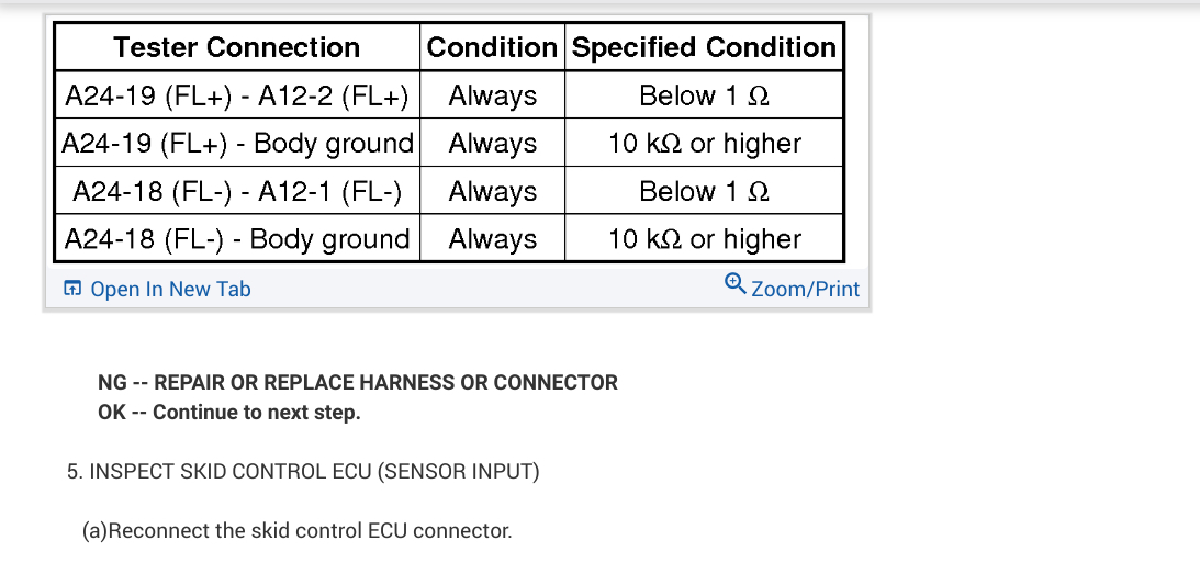 Codes C1405 and C4105, ABS Speed Wheel Sensor
