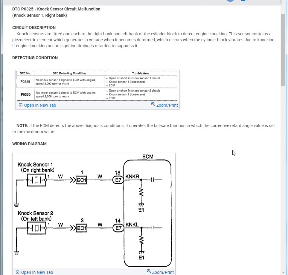 1MZ-FE Engine Knock Sensor Codes Will Not Go Away