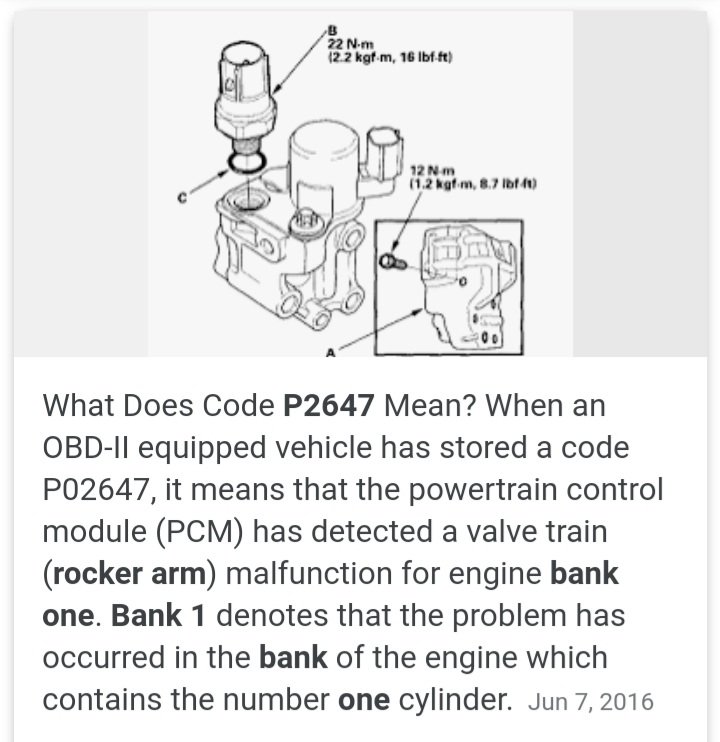 Code P2647: I Got a Code on My Van P2647 Rocker Arm Actuator Stuck...