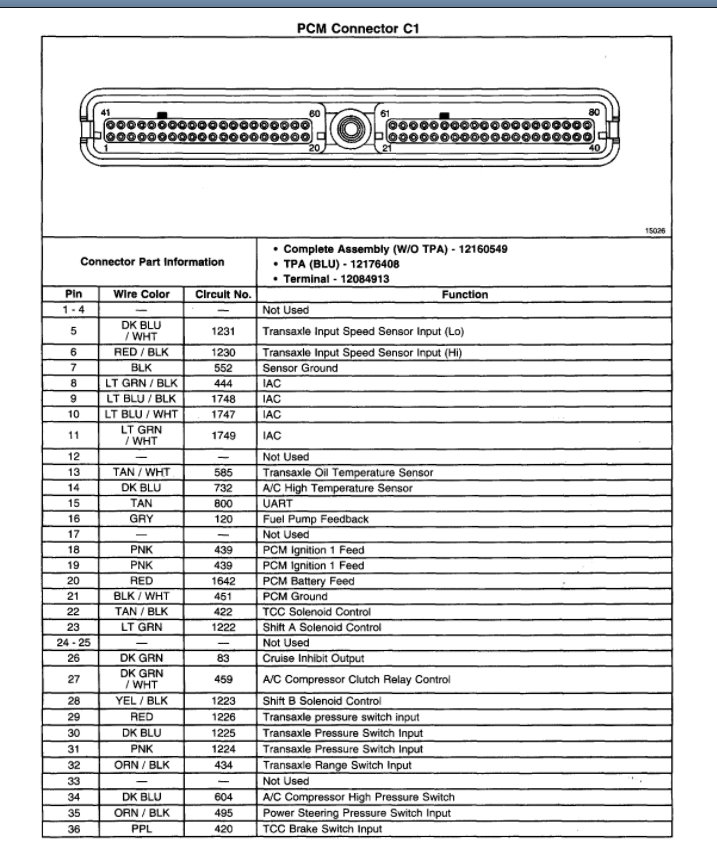 PCM C1 and C2 Pinouts: I Am in Need of Pinouts for Connectors C1 ...