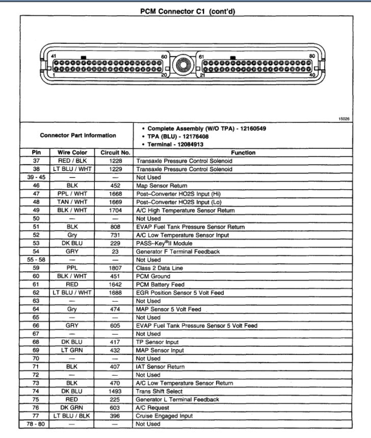 PCM C1 and C2 Pinouts: I Am in Need of Pinouts for Connectors C1 ...