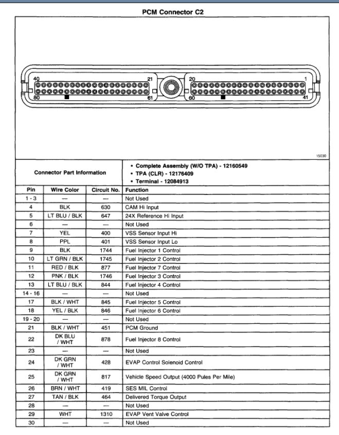 PCM C1 and C2 Pinouts: I Am in Need of Pinouts for Connectors C1 ...