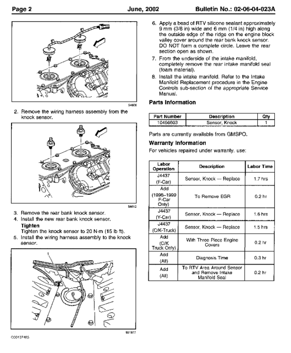P0332 Knock Sensor 2 Circuit Low Input? Location?