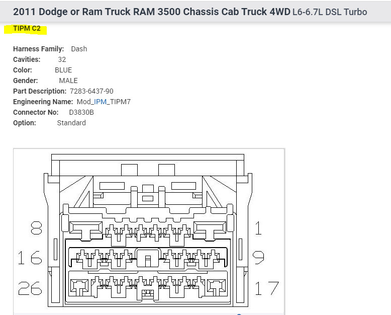 TIPM Connectors Wiring Diagram Needed?: I Have a Cab/chassis and I...