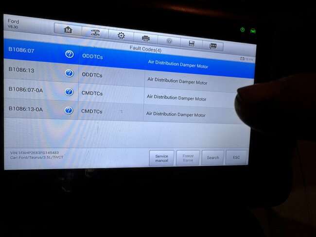 Error Code B1086:07 and 13 Air Distribution Damper Motor?